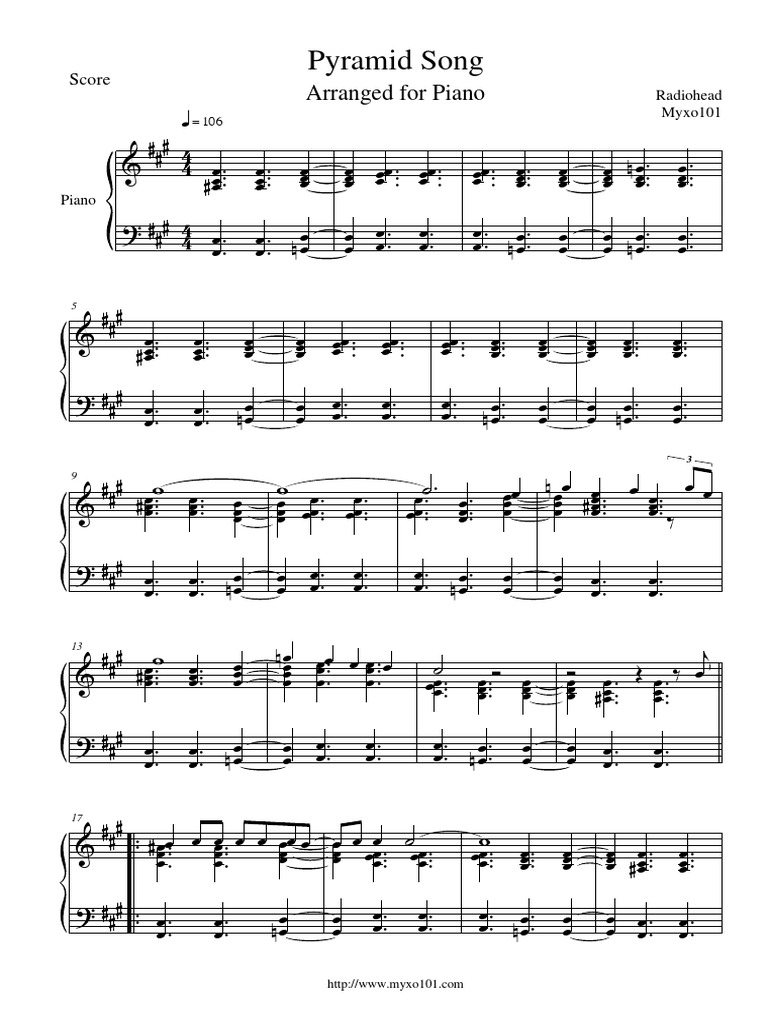 Pyramid Song: Arranged For Piano | PDF