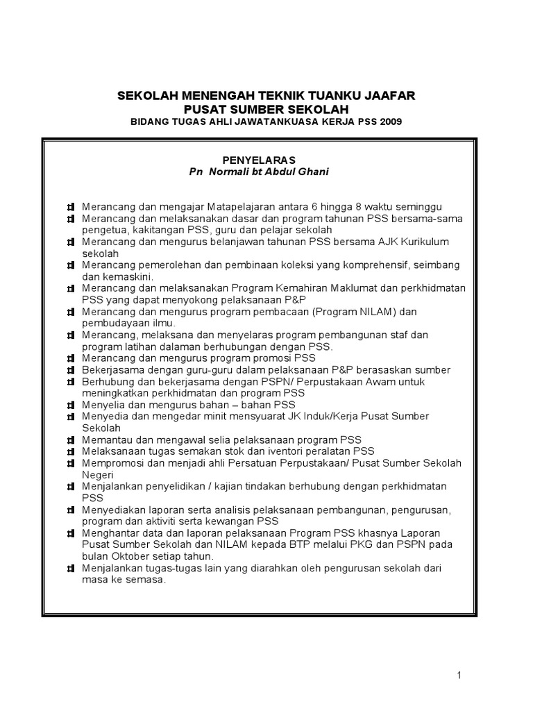 Bidang Tugas Ajk Pss | PDF