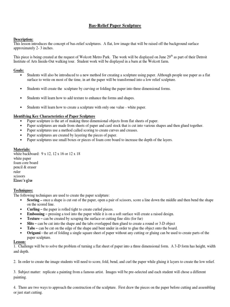 Paper Sculpture Lesson Plan | PDF | Relief | Paper