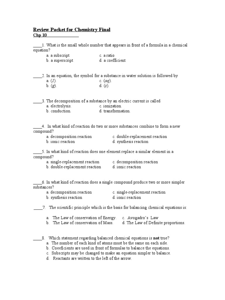Review Packet For Chemistry Final | PDF | Mole (Unit) | Molecules