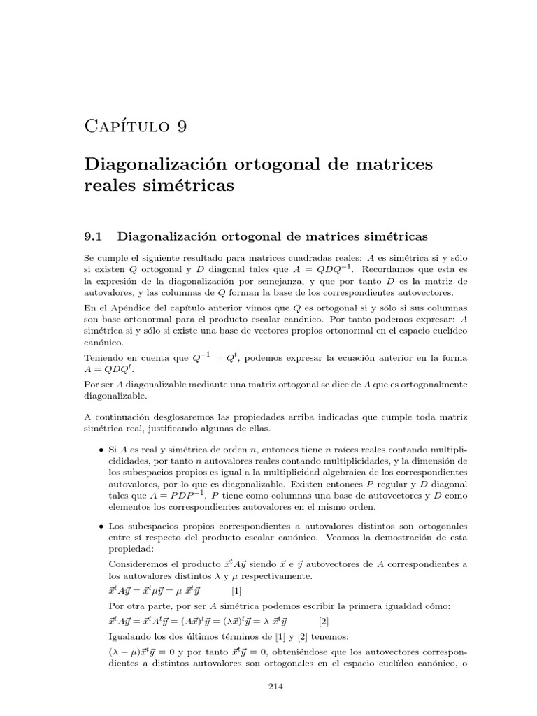 Diagonalización Ortogonal de Matrices Simétricas | PDF | Valores propios y vectores propios ...