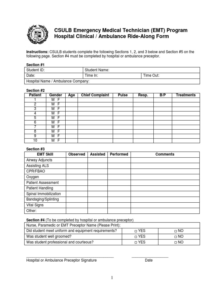 CSULB EMT Patient Contact Form | PDF | Self-Improvement | Wellness
