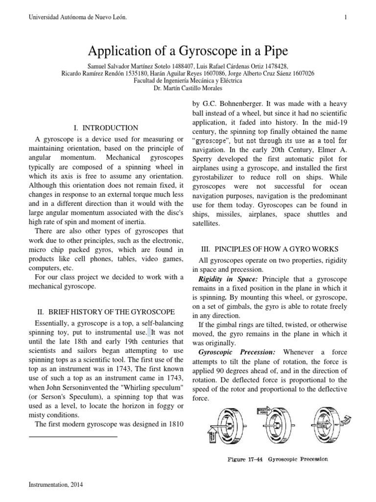 Application of A Gyroscope in A Pipe | PDF | Gyroscope | Machines