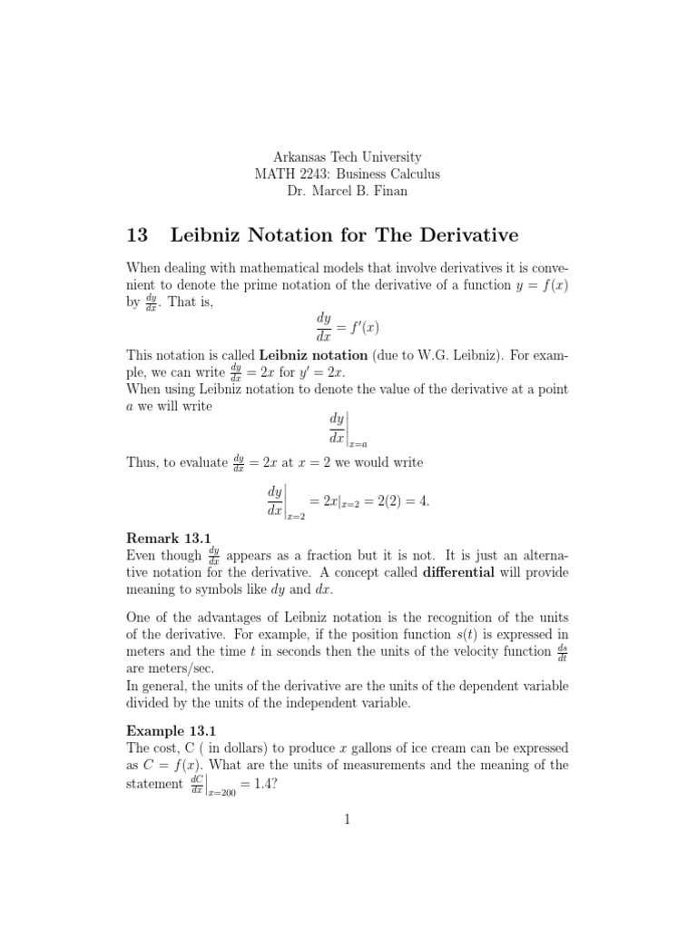 Business23 Leibniz Notation Of The Derivative Derivative Gottfried