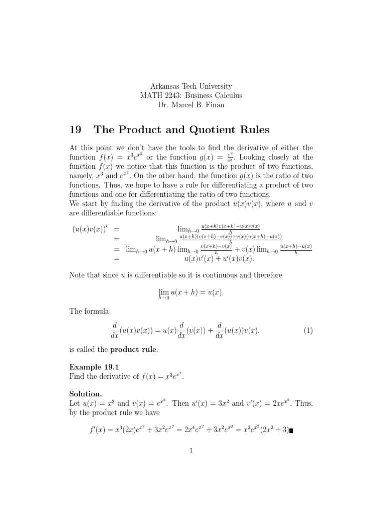 Business34 The Product and Quotient Rules | PDF | Derivative | Integer