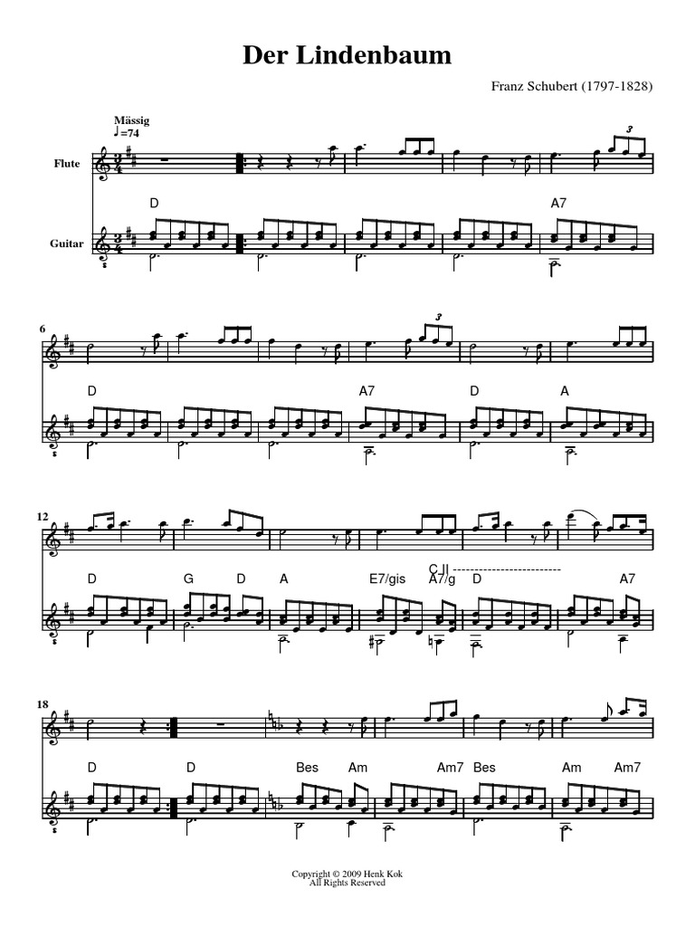 Schubert - Der Lindenbaum (The Linden Tree) For Flute and Guitar | PDF | Teaching Methods ...