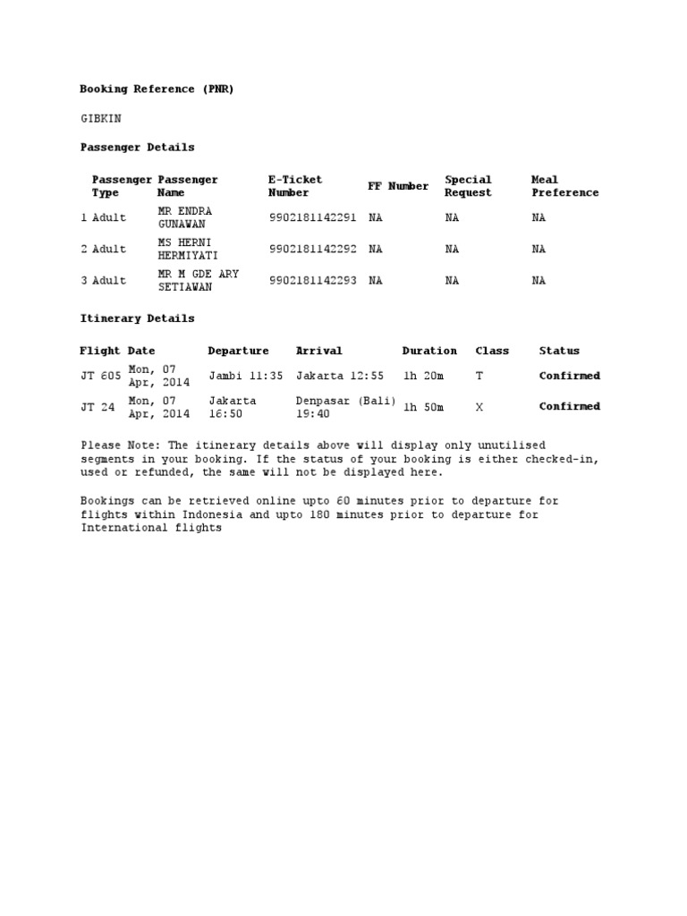 Booking Reference (PNR) | PDF