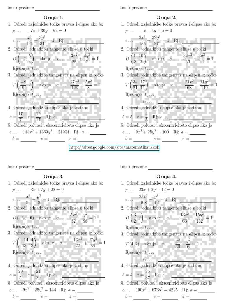 Elipsa Vjezba Zadaci | PDF