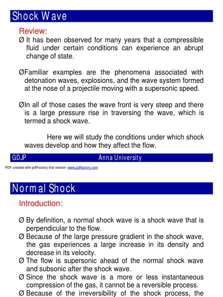Gas Dynamics Shock Waves Pdf Shock Wave Fluid Dynamics