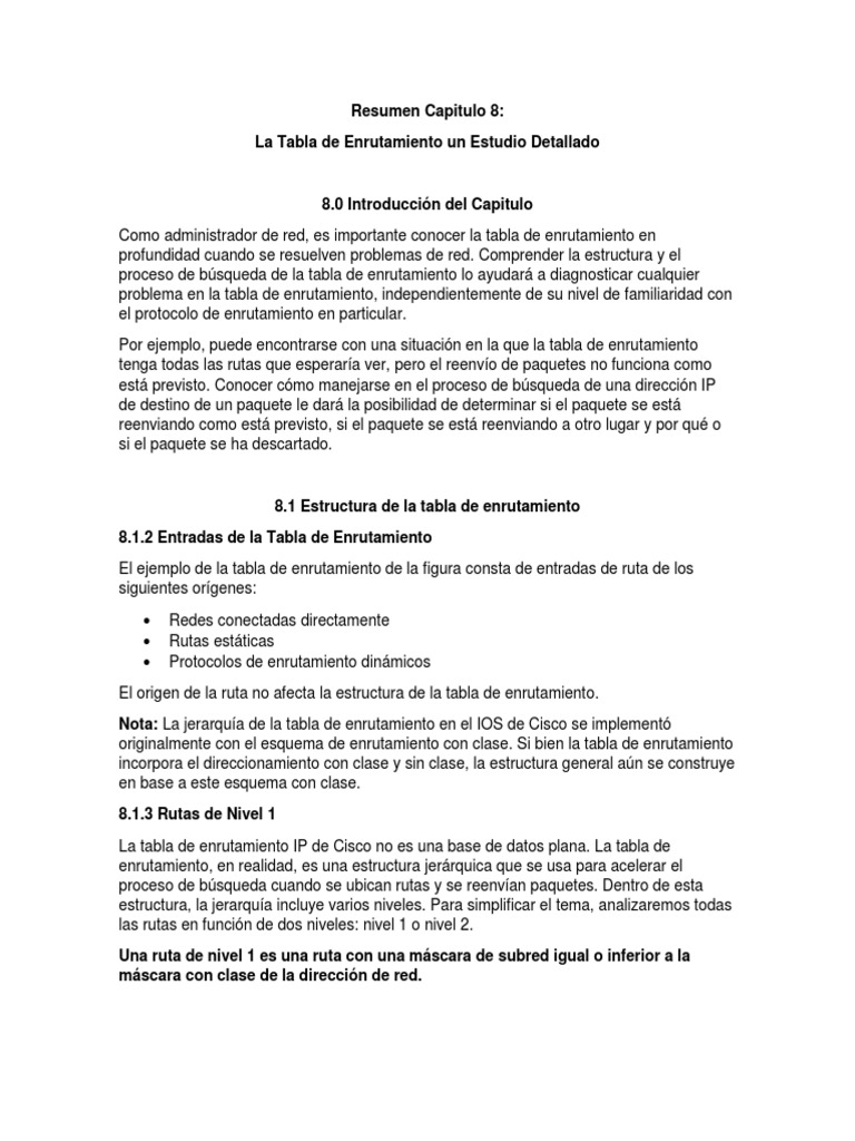 Resumen Capitulo 8 - La Tabla de Enrutamiento Un Estudio Detallado | PDF | Enrutador ...