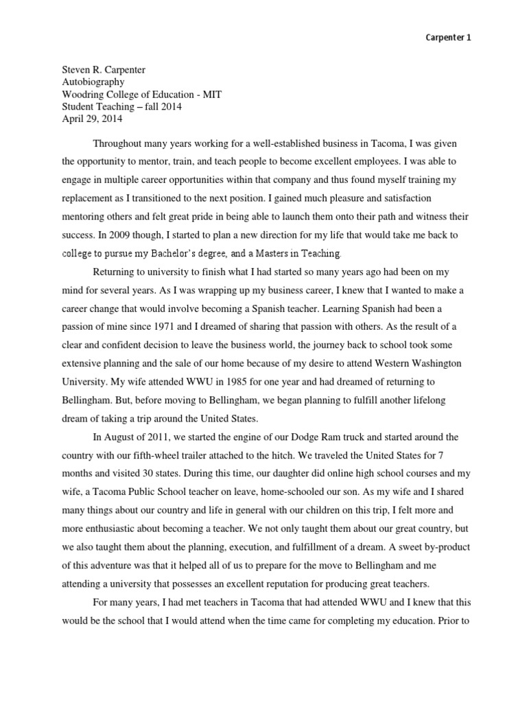 Autobiography Examples For College Students