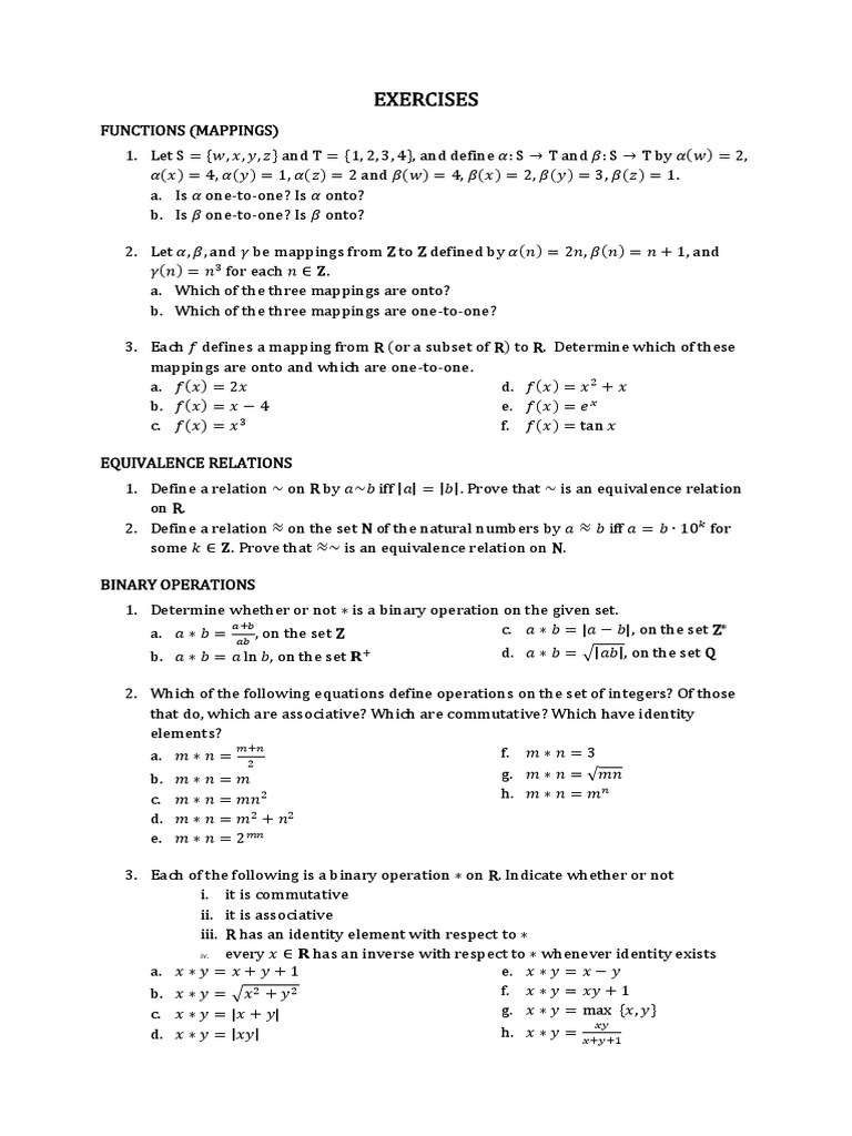 Exercises 1 Final | PDF | Set (Mathematics) | Permutation