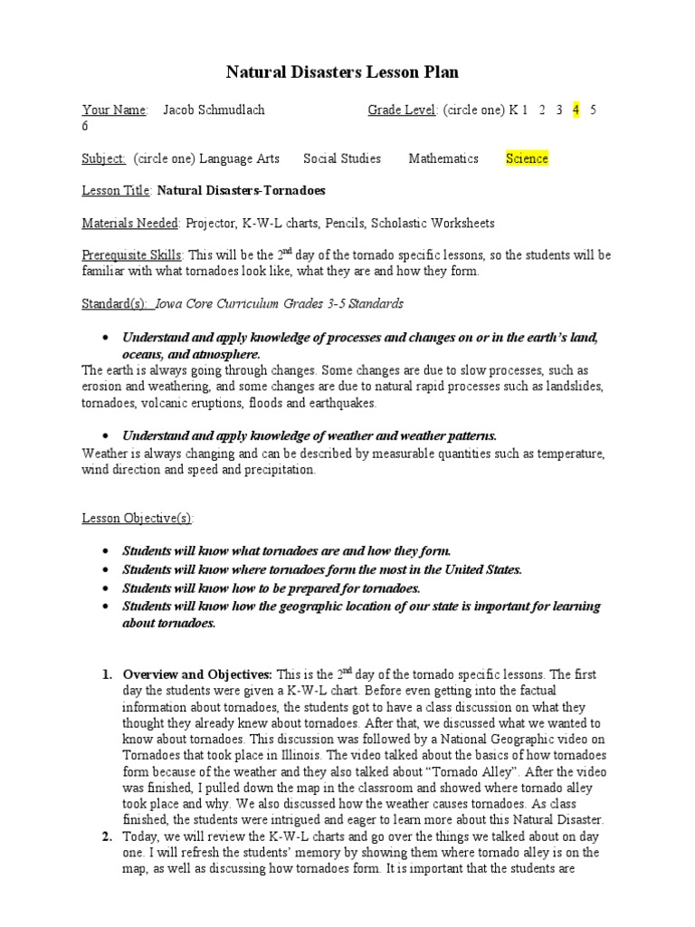 Portfolio Natural Disaster Lesson Plan | PDF