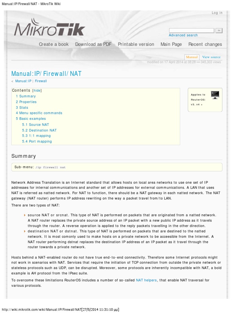 Manual Ip Firewall Nat Mikrotik Wiki Pdf Transmission Control Protocol Router Computing 
