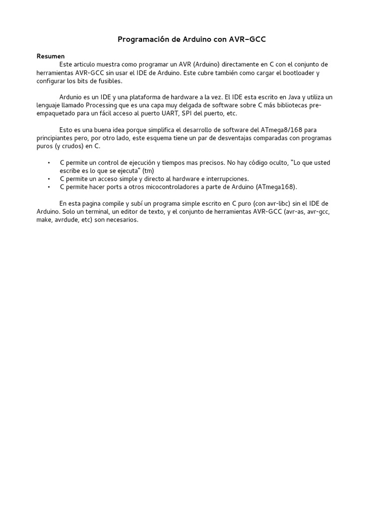 Programación de Arduino Con AVR-GCC | Descargar gratis PDF | Arduino | Entorno de desarrollo ...