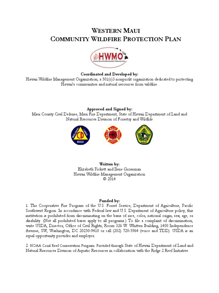 Western Maui Community Wildfire Protection Plan (CWPP) - 2014 | PDF ...