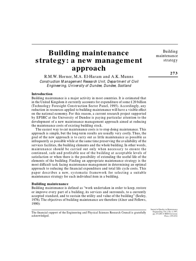 Building Maintenance Strategy PDF Strategic Management Safety