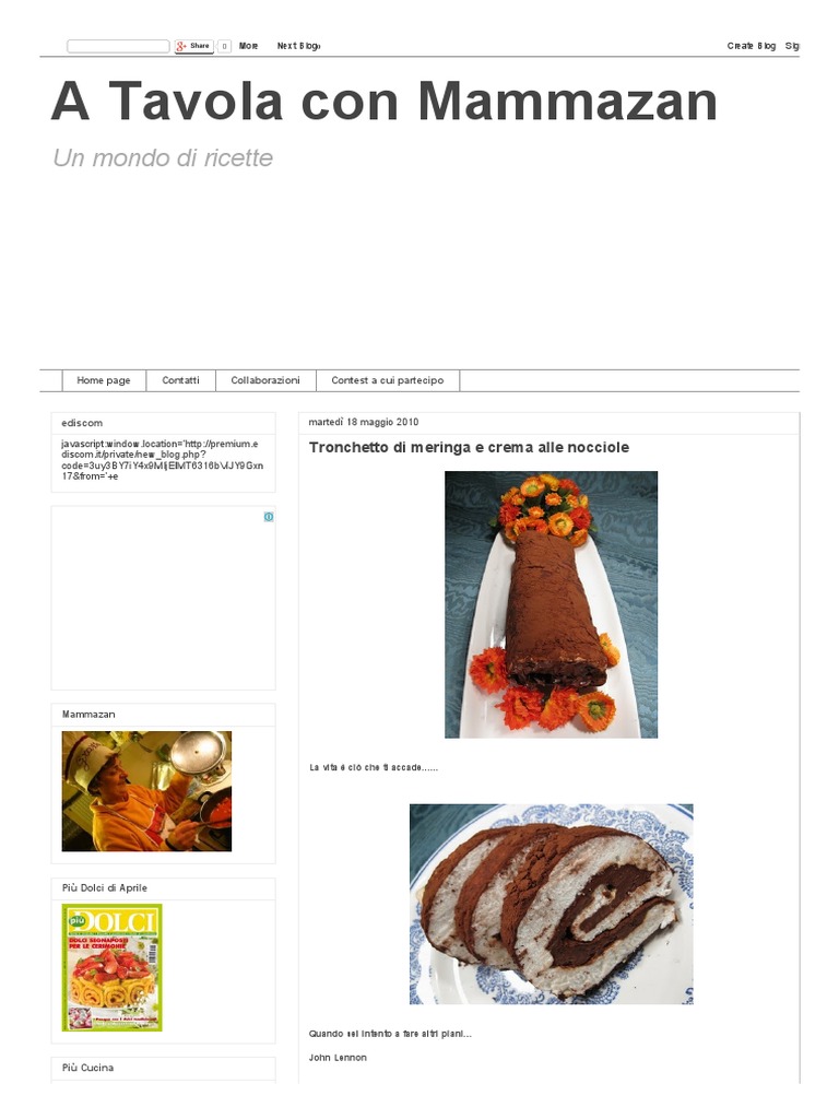 A Tavola Con Mammazan - Tronchetto Di Meringa e Crema Alle Nocciole | PDF