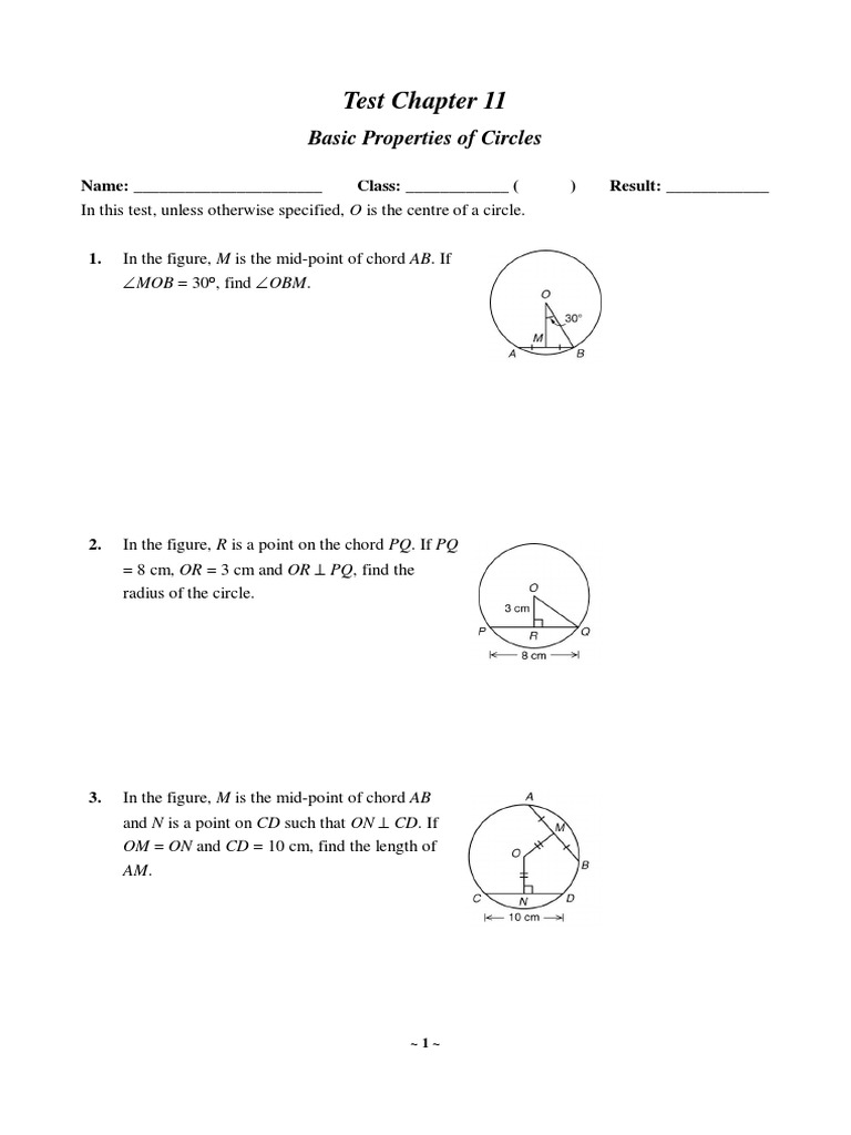 Test Chapter 11: Basic Properties of Circles | PDF