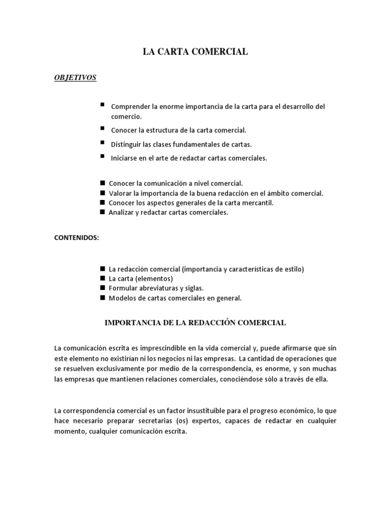 Importancia y Redacción de Cartas Comerciales | PDF | Comunicación ...