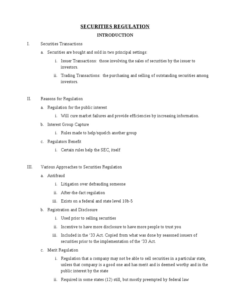 Securities Regulation Outline - PK | PDF | Underwriting | Initial ...