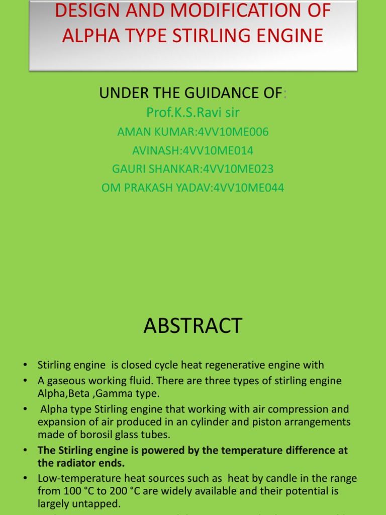 Design and Modification of Alpha Type Stirling Engine | PDF