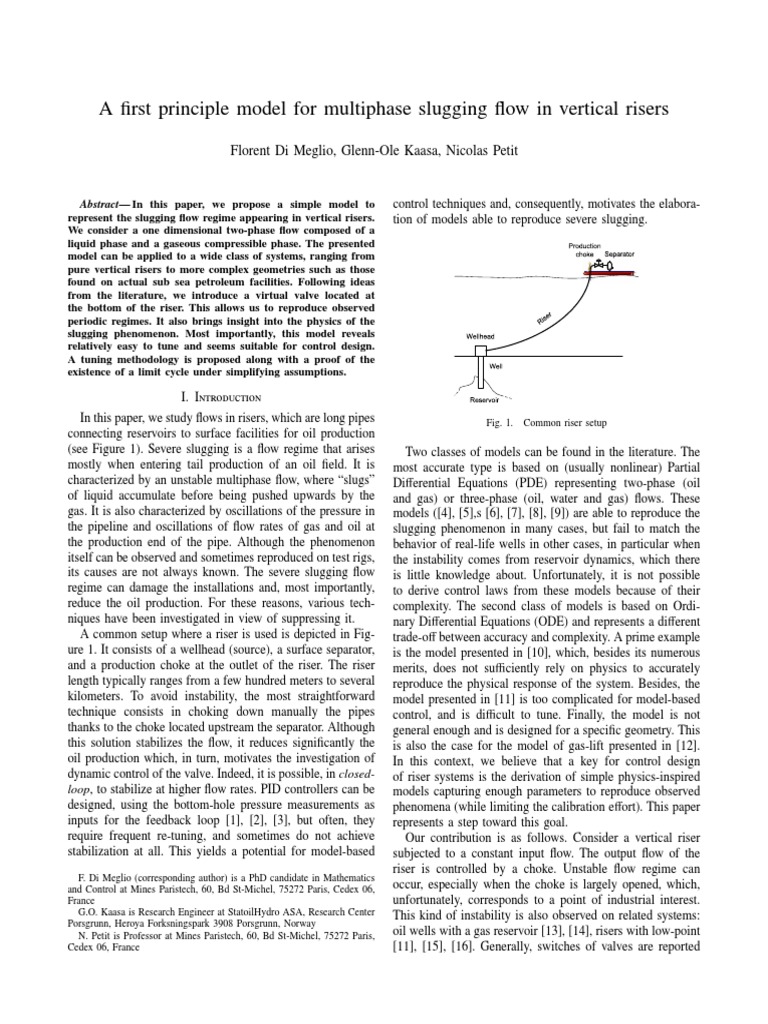 A First Principle Model For Multiphase Slugging Flow in Vertical Risers ...