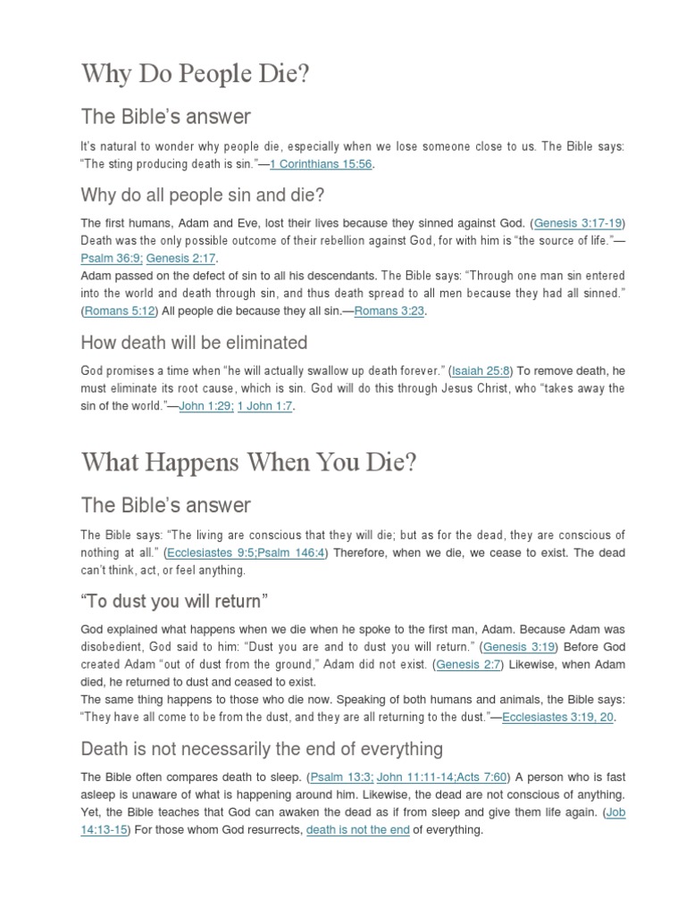 Why Do People Die | Download Free PDF | Hell | Resurrection