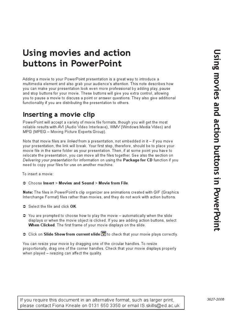 Using Movies and Action Buttons in Powerpoint: Inserting A Movie Clip | PDF | Compact Disc ...