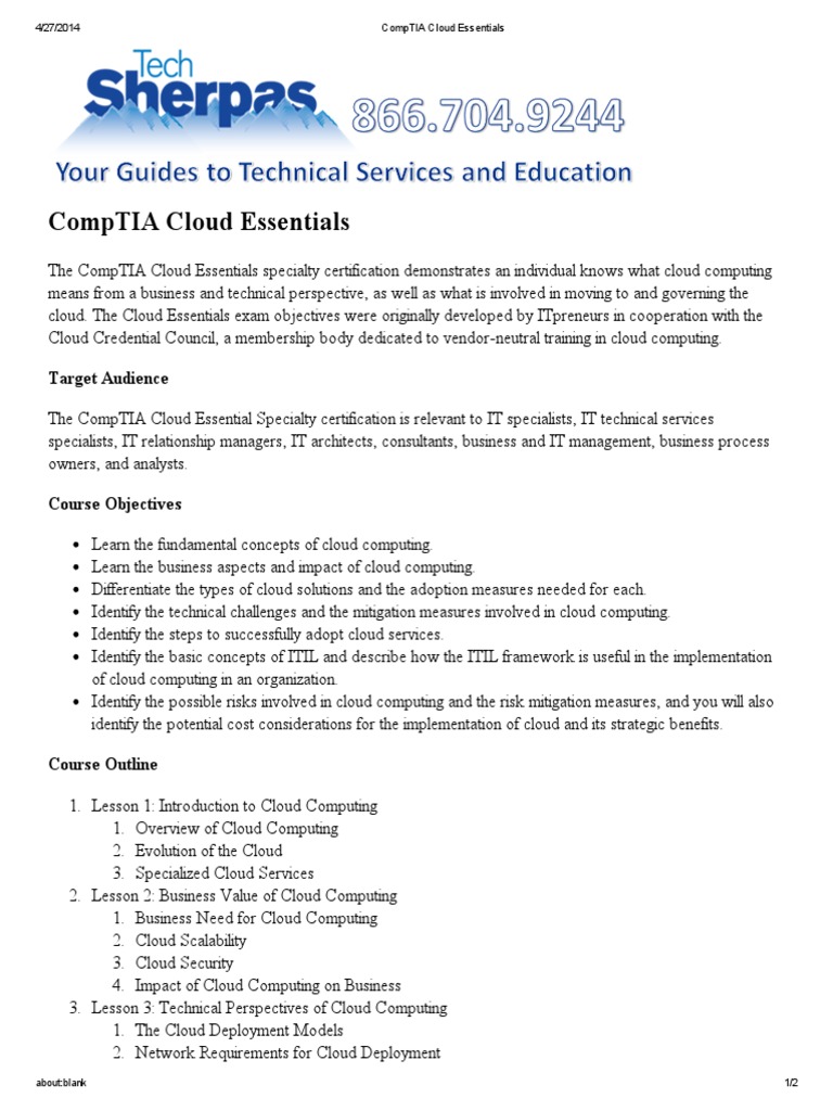 CompTIA Cloud Essentials | PDF | Comp Tia | Cloud Computing