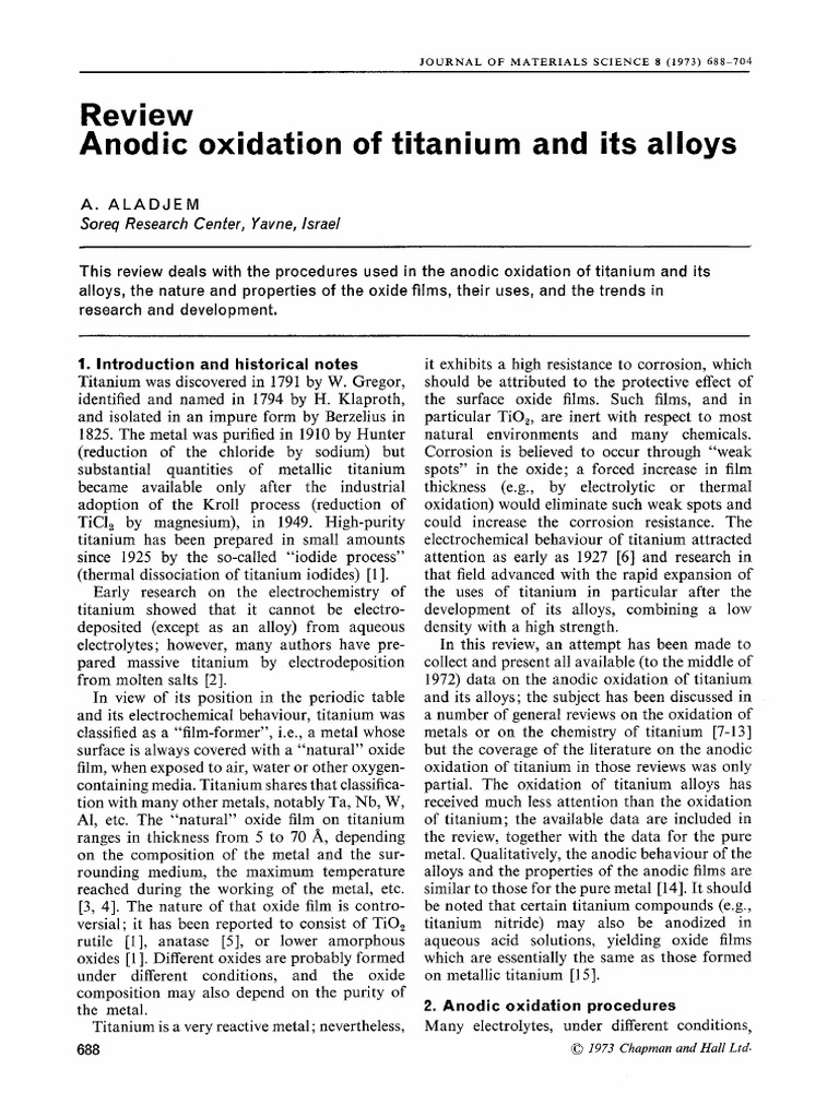 Anodic Oxidation of Titanium Review | PDF | Capacitor | Corrosion