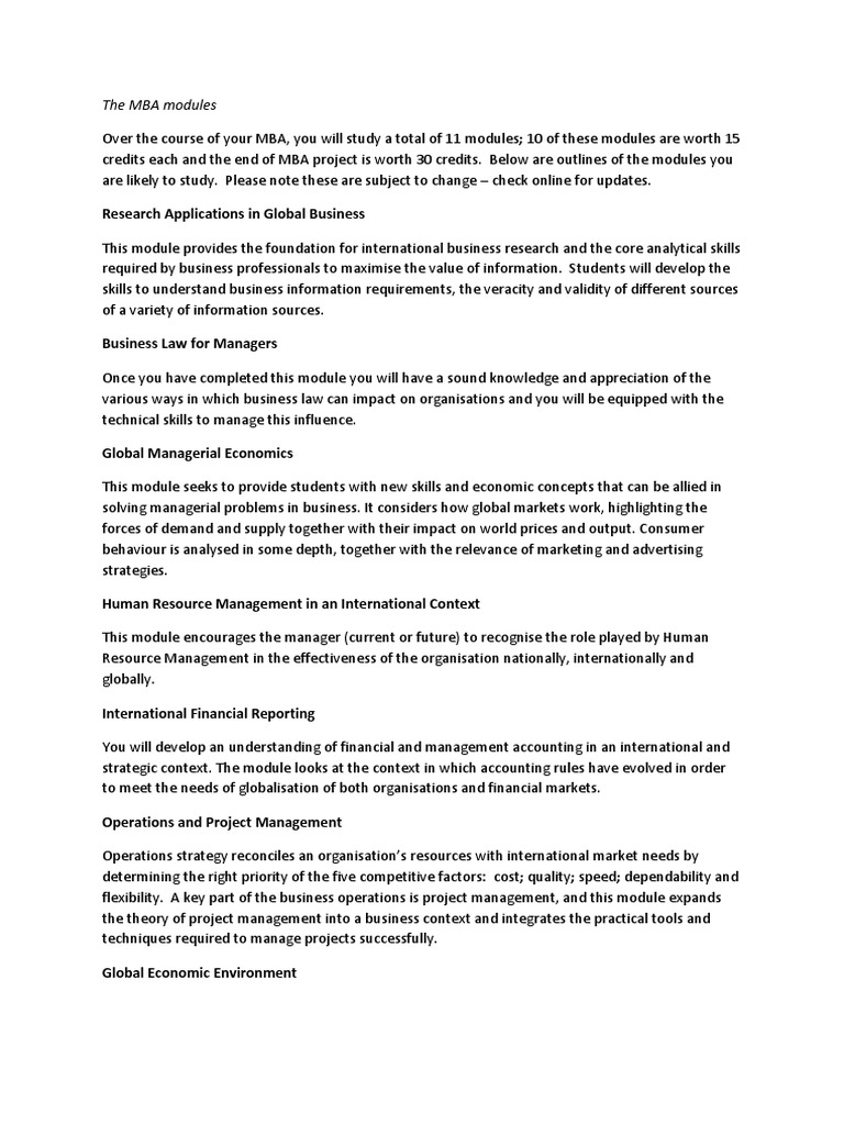 The MBA Modules | PDF | Strategic Management | Master Of Business ...