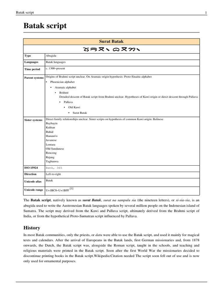Batak Script | PDF | Languages Of Asia | Character Encoding
