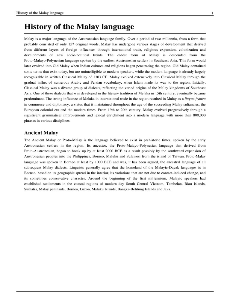 Evolution of the Malay Language History | PDF | Indonesian Language ...