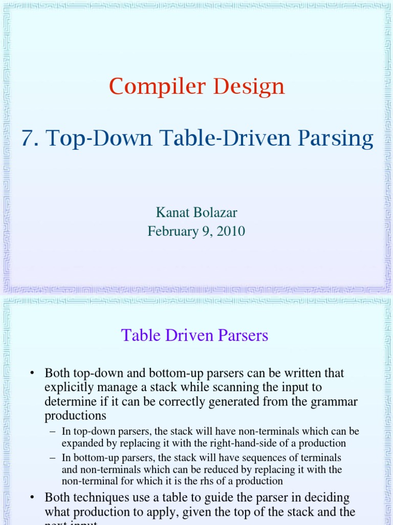 Compiler Design: 7. Top-Down Table-Driven Parsing | PDF | Parsing ... Compiler Design: 7. Top-Down Table-Driven Parsing | PDF | Parsing ...