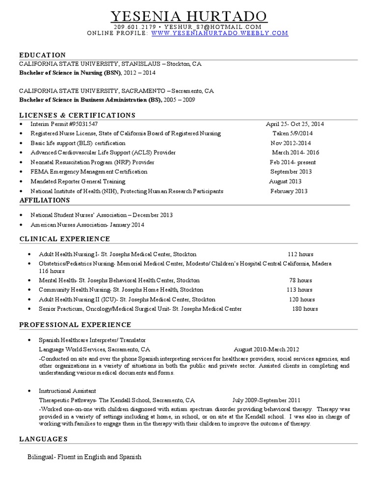 Yesenia Hurtado: Nursing Profile | PDF | Wellness