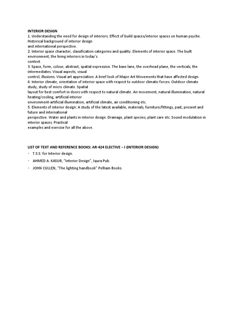 INTERIOR DESIGN Syllabus | PDF