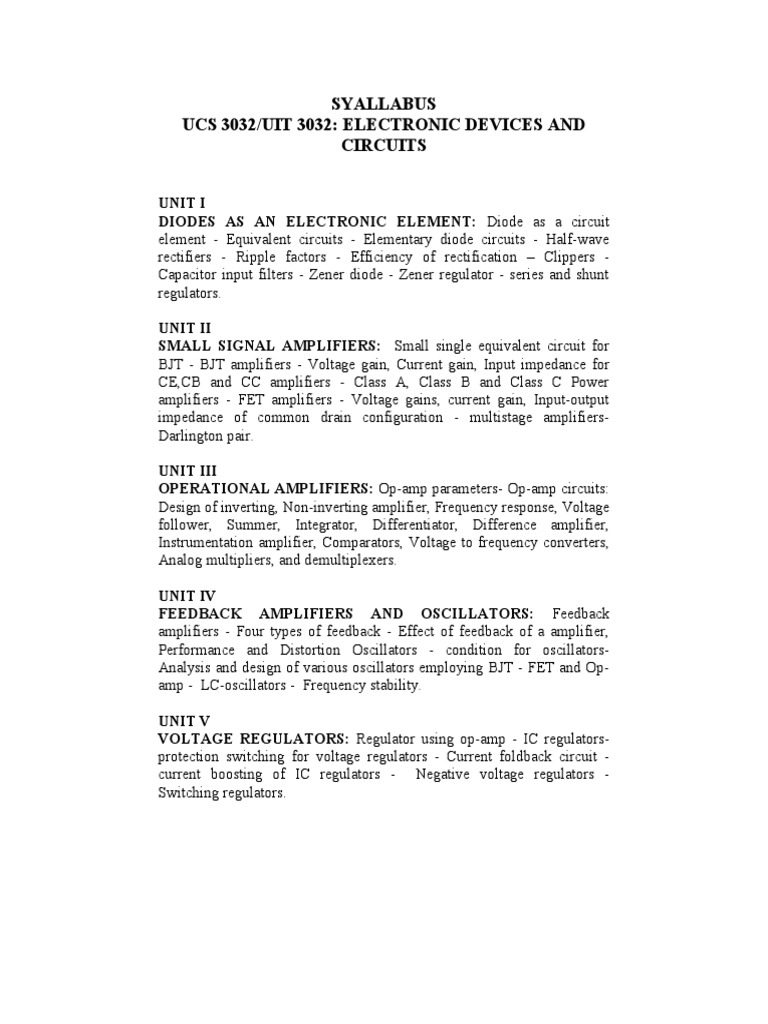 Electronic Devices & Circuits Syllabus | PDF