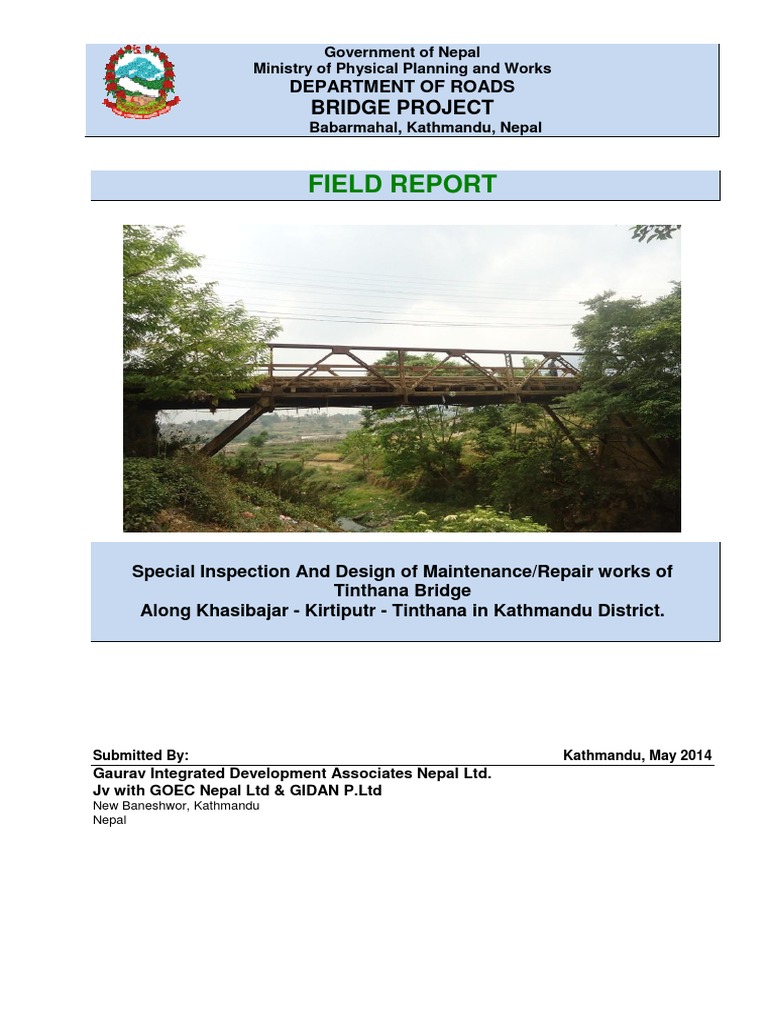 Tinthana Bridge Inspection Report | PDF | Kathmandu | Bridge