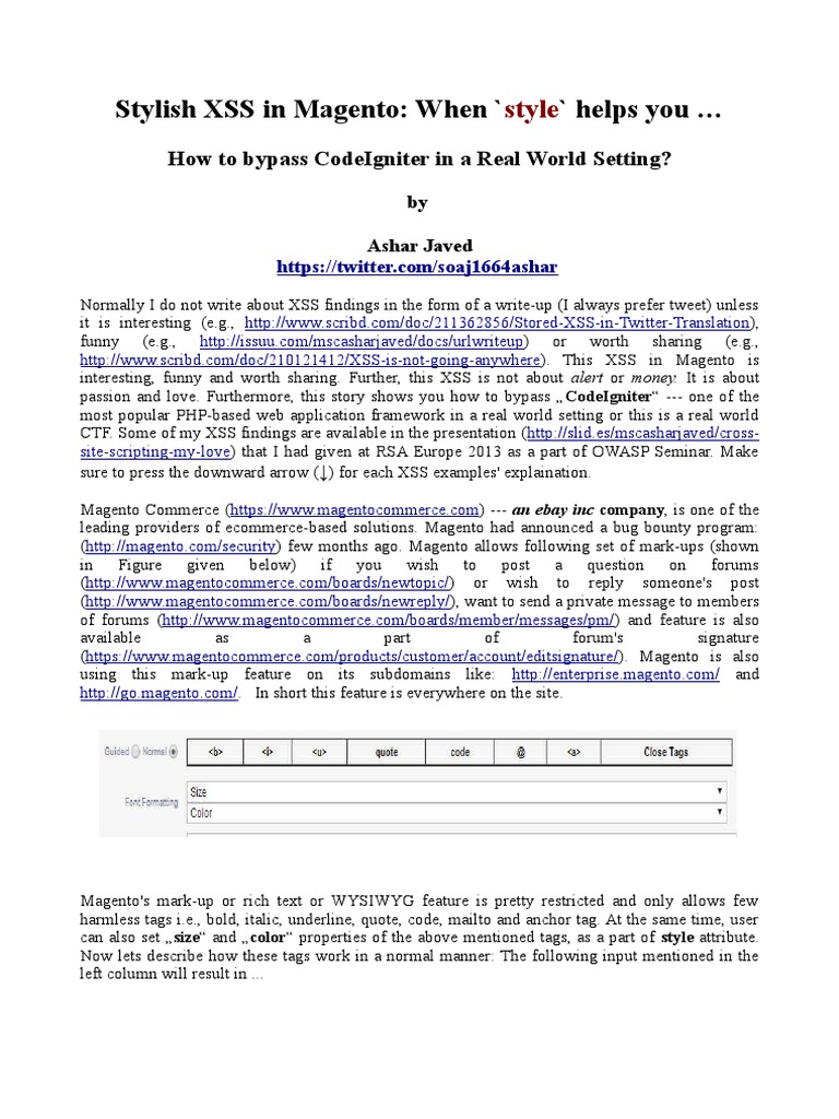 Stylish XSS in Magento: When 'Style' Helps You | PDF | Internet Forum | Twitter
