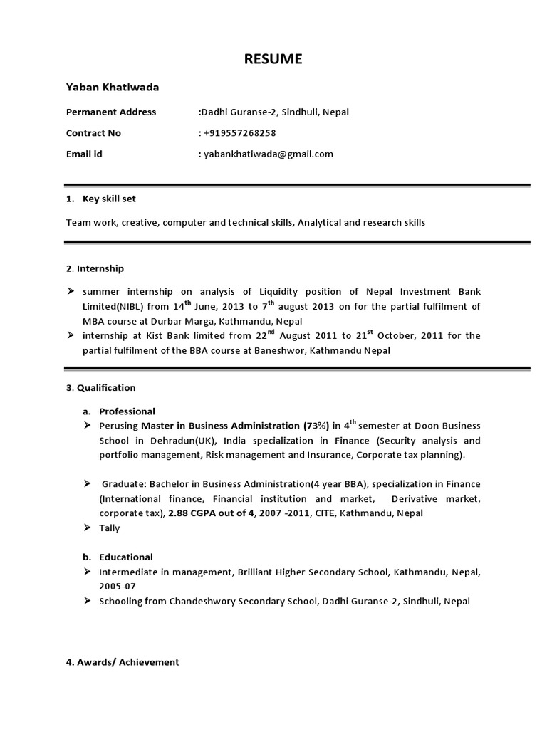 Resume: Yaban Khatiwada | PDF | Nepal | Kathmandu