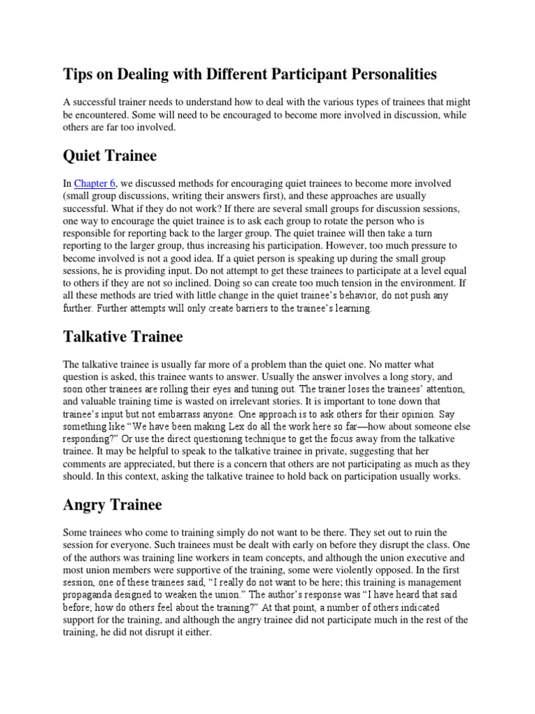 Managing Diverse Trainee Personalities | PDF | Jokes | Laughter