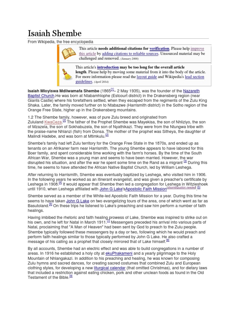 Isaiah Shembe | PDF | Christian Movements | Religious Behaviour And ...