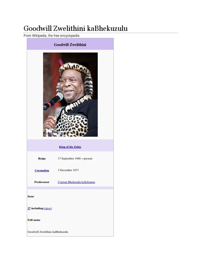 King Zwelithini: Zulu Monarch History | PDF | South Africa | Government