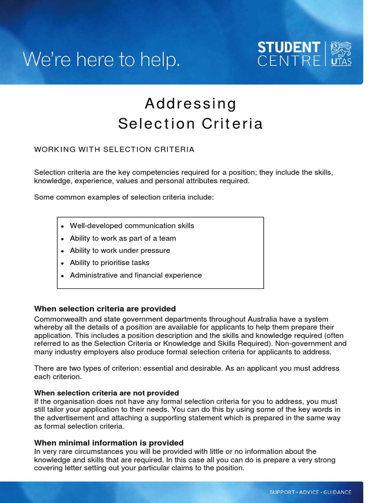 Addressing Selection Criteria | Download Free PDF | Brainstorming | Negotiation