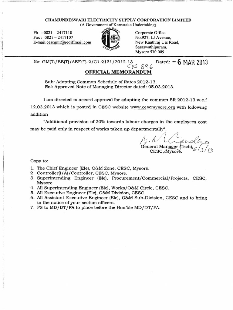 Cescom - Schedule of Rates PDF | PDF | High Voltage | Electrical Wiring