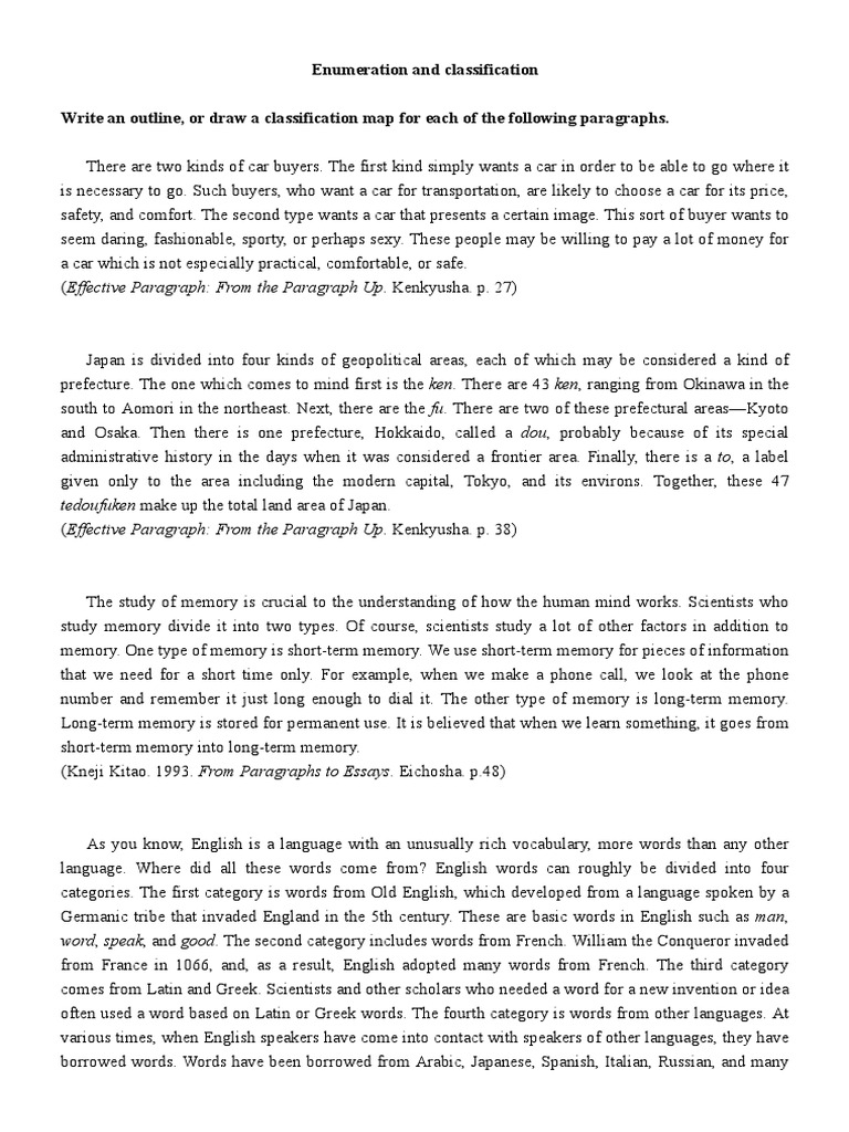 Enumeration and Classification Write An Outline, or Draw A ...