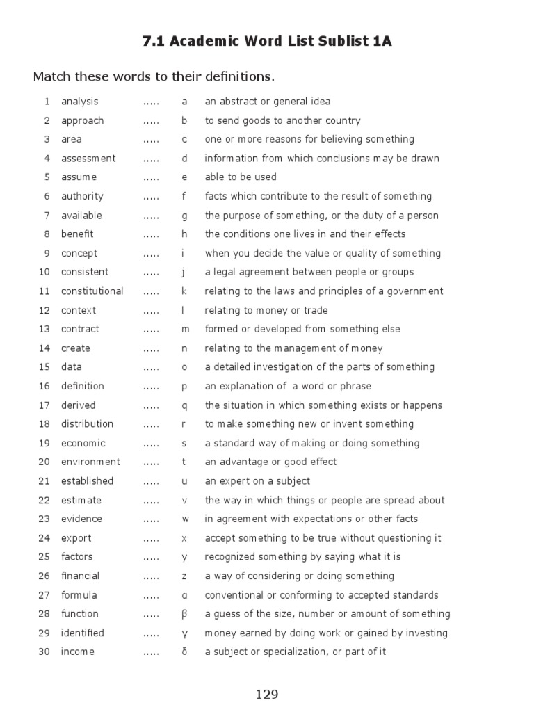 Academic Word List 1A Definitions | PDF