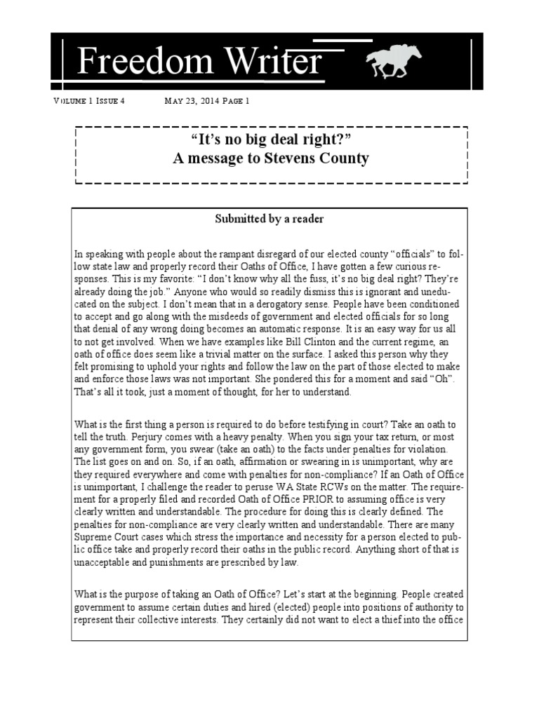 Freedom Writer Vol 1 Issue 4 | PDF | Oath Of Office | Oath