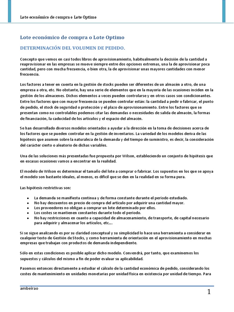 Gestión de Inventarios: Lote Óptimo | PDF | Inventario | Negocios (general)